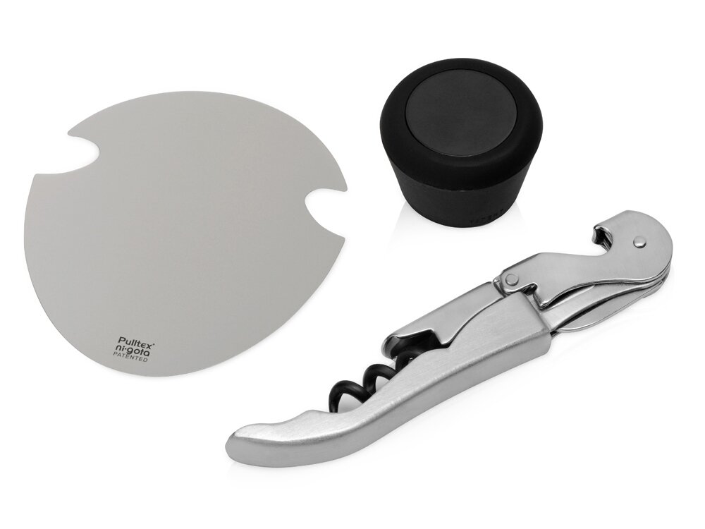 Набор аксессуаров для вина "Nigota", нож-сомелье, пробка и каплеуловитель, цвет серебристый