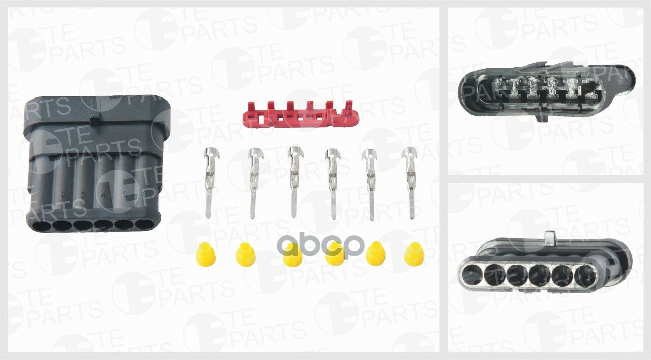 Разъём 6 контактов универсальный ответная часть 78130676-pin, 6 уплотнений, фиксатор TE PARTS арт. 7813062