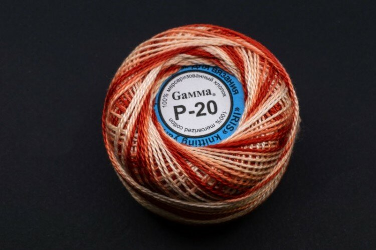 Нитки Ирис меланж, цвет Р-20 темно-бордовый/персиковый, 82м/10г, хлопок 100%, 1шт