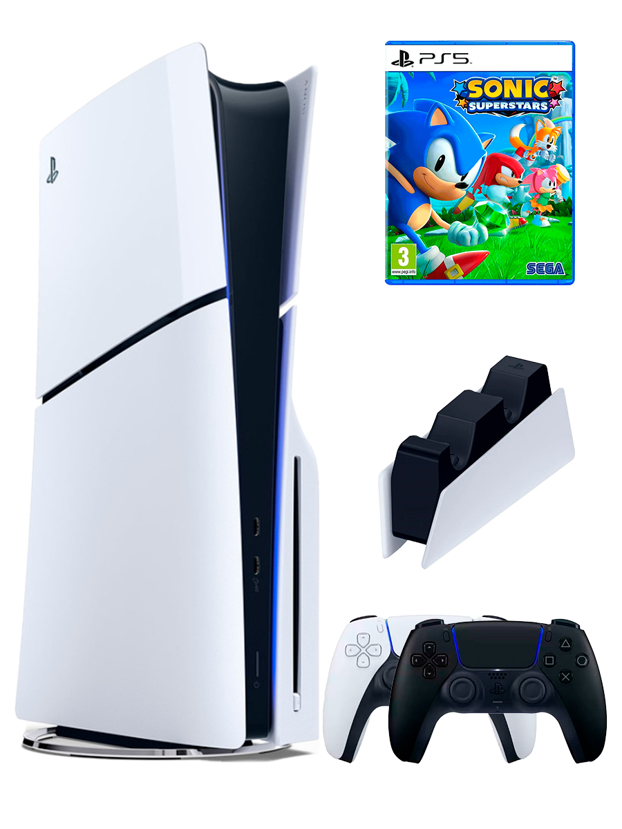 PS5 (ПС5) Игровая приставка Sony PlayStation 5 Slim disc + 2-й геймпад(черный) + зарядное + игра SonicSS
