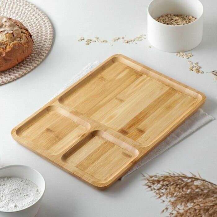 Менажница Доляна Striata, 3 секции, 32 23,5 1,2 см, бамбук