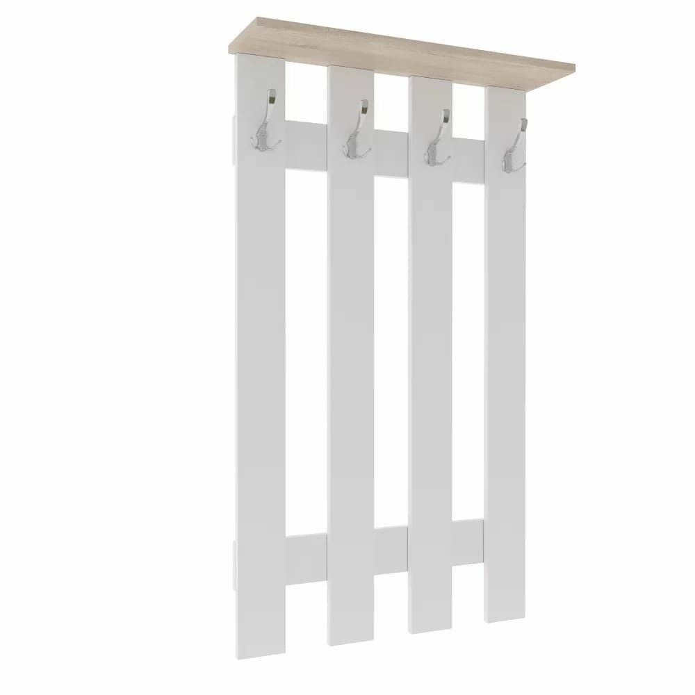Вешалка настенная 800 MENFI VS 100 Дуб сонома/белый ЛДСП с полкой, крючками, для прихожей, коридора, дома, дачи, офиса 800х200х1376 гросс