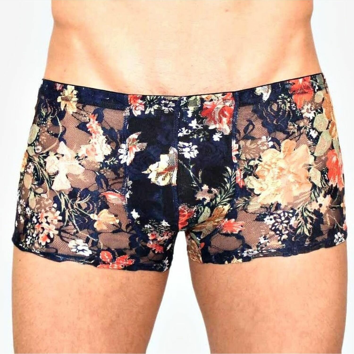 Мужские трусы-боксеры с крупным цветочным узором. Цвет - синий. Производитель - Romeo Rossi