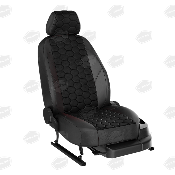 Чехлы Автолидер для KIA Soul 3 с 2019г. Экокожа, соты, черный + черный. KA15-0804-EC01-ST-blk