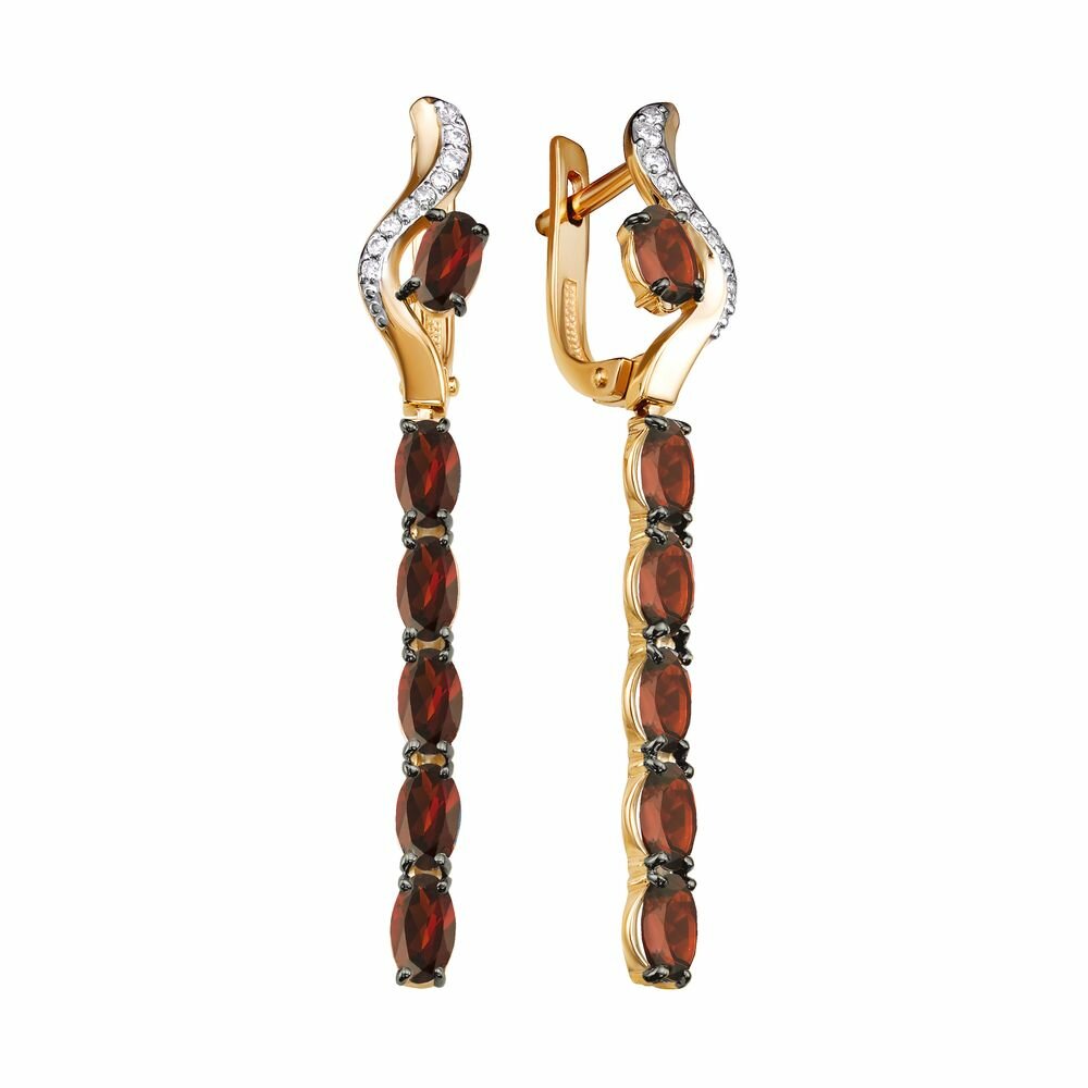 Серьги, золото, 585 проба, фианит, гранат