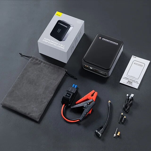 Автомобильный Компрессор/Стартер/PowerBank, BASEUS Super Energy 2-in-1 Car Jump Starter (1000A), 8000 mAh, Черный+Серый