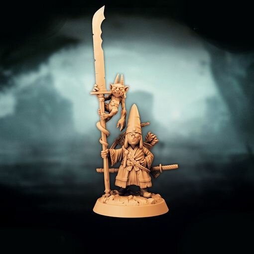 Полурослик монах с фамильяром-покровителем (36мм) халфлинг, хоббит гном. (класс: Колдун, Варлок) миниатюра для DnD (ДнД), Pathfinder и других Настольных игр (НРИ, Варгеймов или РПГ), фентези тематика