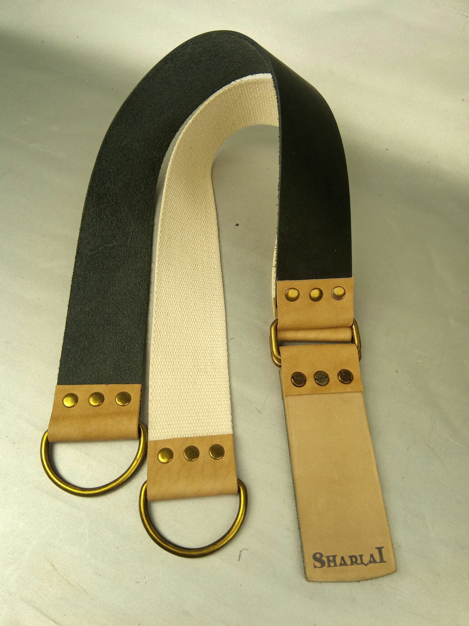 Р-022 Ремень натуральная кожа + хлопок. Для правки - доводки опасных бритв, ножей. (кожа 2 - 2.2мм. черный)