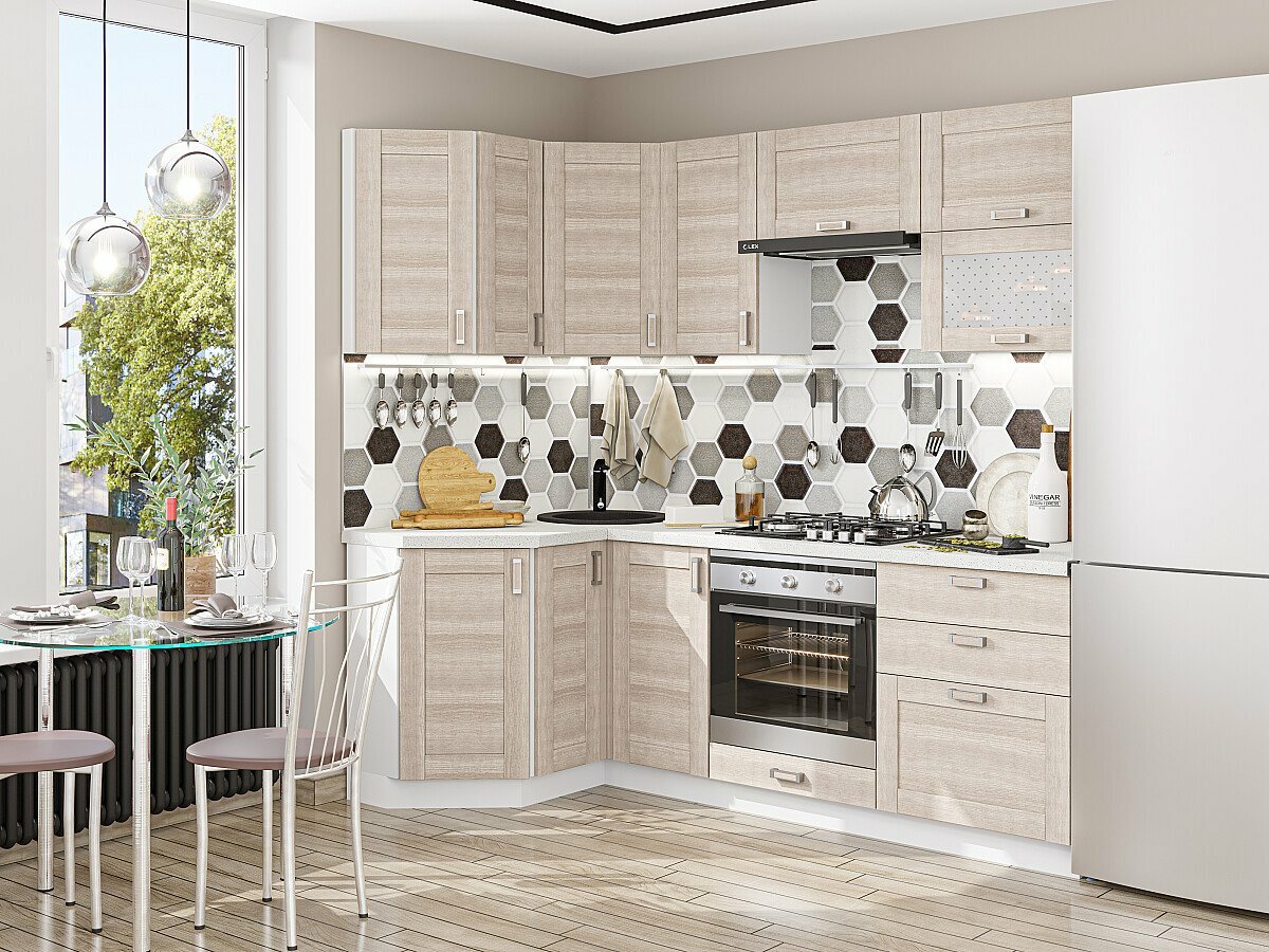 Кухня Лофт-03, цвет фасада Cappuccino Veralinga, цвет каркаса Белый, 2140*1200/2200*600 мм