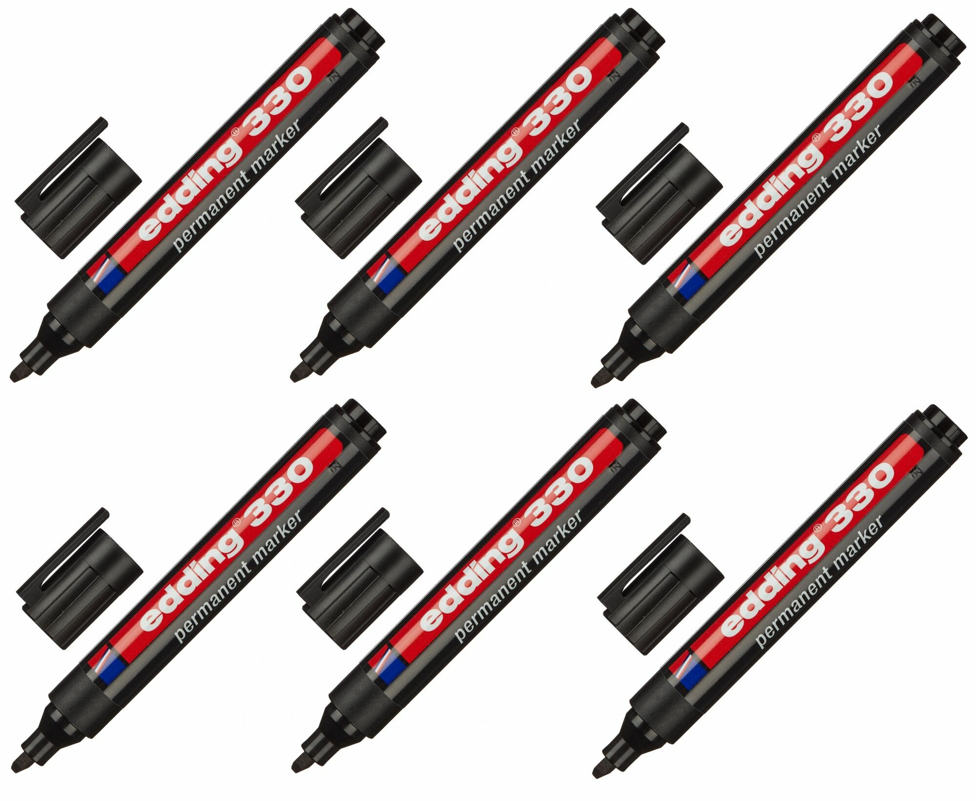 Edding Маркер перманентный E-330/1, черный, 1-5 мм, скошенный наконечник, 6 уп.