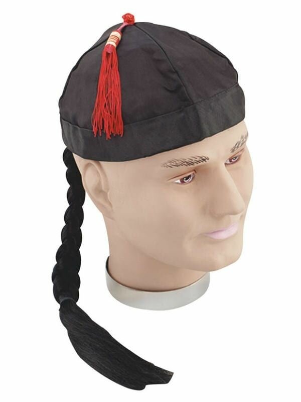 Шляпа Bristol Novelty "Китайская", текстиль, поролон, волокно, с косичкой