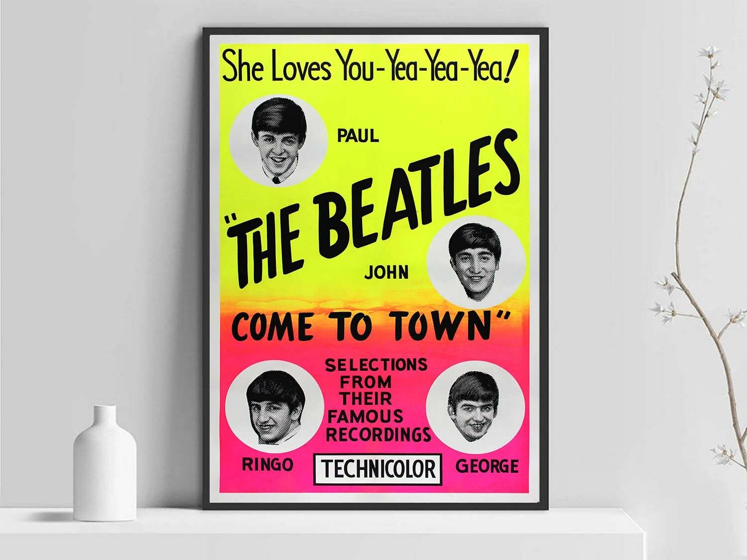 Ретро Постер "The Beatles come to town" 1 шт А2. Винтажный Плакат "Ливерпульская четверка"