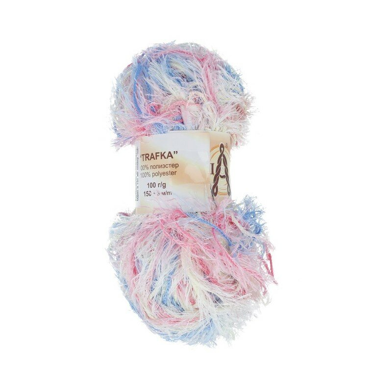 Пряжа VISANTIA "TRAFKA" меланжевая 100% полиэстер 100 г 150 м №1035 голубой/бежевый/розовый