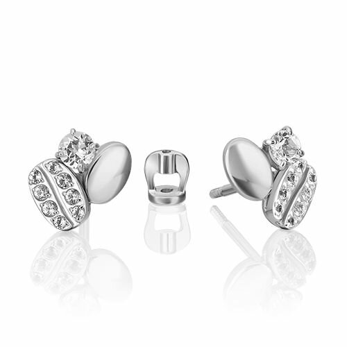 Серьги пусеты, белое золото, 585 проба, родирование, топаз