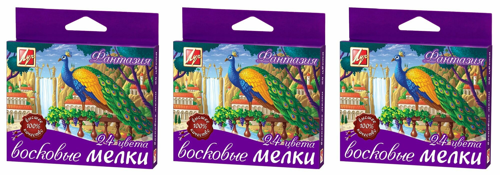 Луч Набор восковых мелков Фантазия, на масляной основе круглые, 24 цвета, 3 уп