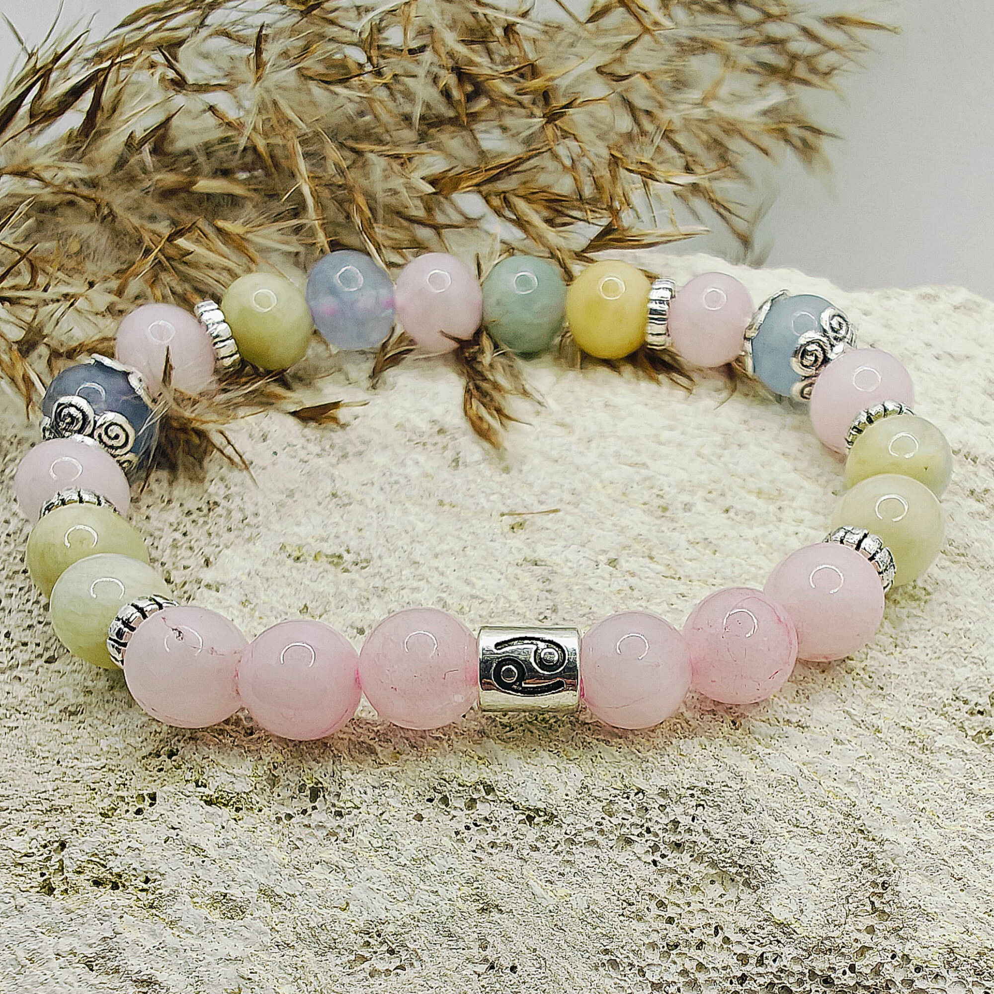 Плетеный браслет, кварц, берилл