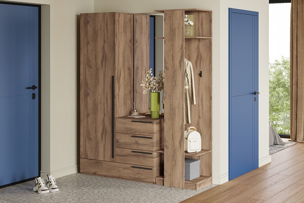 Прихожая МебельЛэнд24 Лорена Пакс - 6 Дуб Табачный 175x34x200 с зеркалом