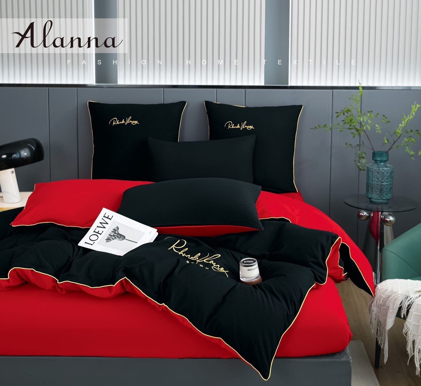 Комплект Постельного Белья 1.5-спальное Черно Красный / Полуторный/ простыня 90x200+25 / пододеяльник 150x220 / Наволочки 70x70-2