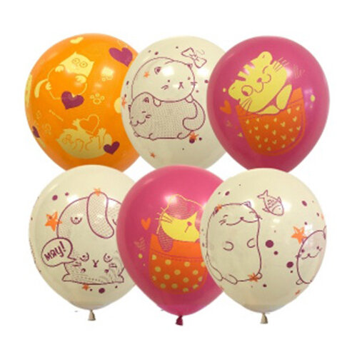 Патибум Набор шаров Котики ассорти 30 см, 5 шт - декоративные праздничные шары для декора