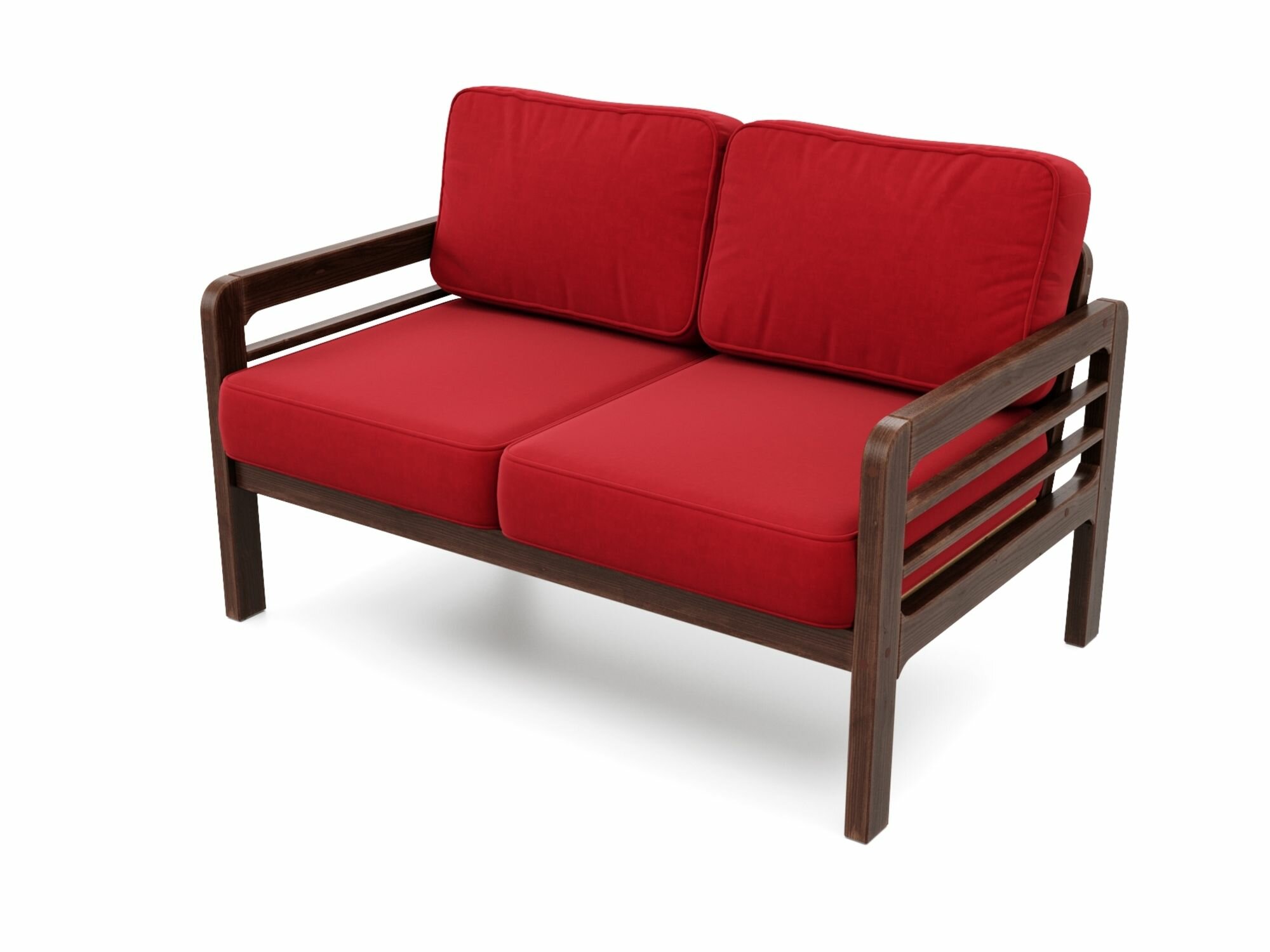 Маленький диван Arsko Бергер-М Красный-Орех, велюр массив дерева, кухонный, офисный, для кафе и бара, скандинавский лофт