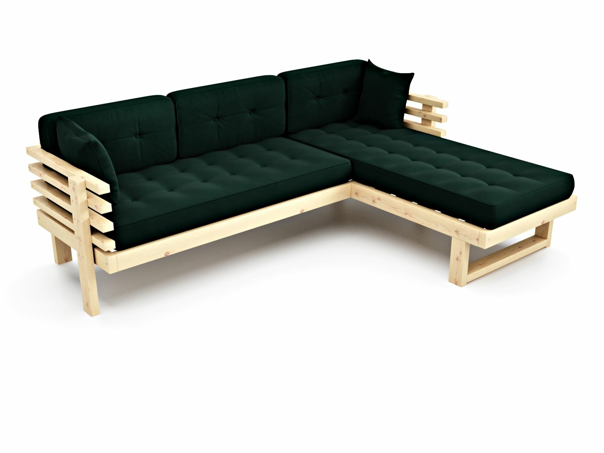 Диван угловой Arsko Стоун-У правый зеленый-сосна, велюр, массив дерева, в офис, в салон красоты, на ножках, скандинавский лофт