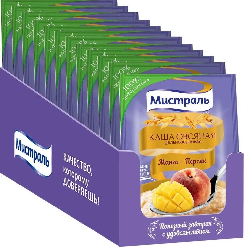 Каша овсяная цельнозерновая Манго-персик не требует варки 25 пак * 40 г