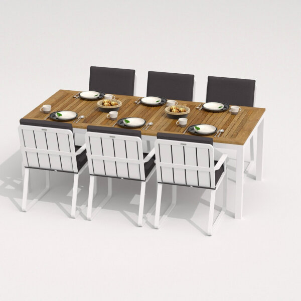 Обеденная группа TELLA ALBA каркас белый / стол тик 220 / ткань антрацит