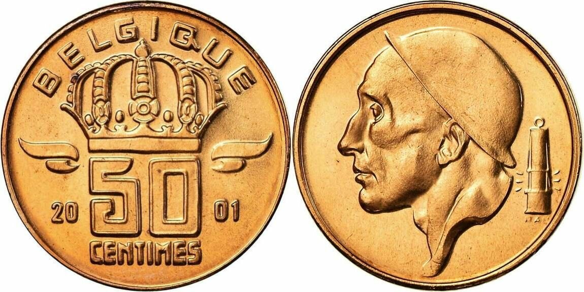 Бельгия 50 сантимов, 1958 - 2001 BELGIQUE Шахтёр XF