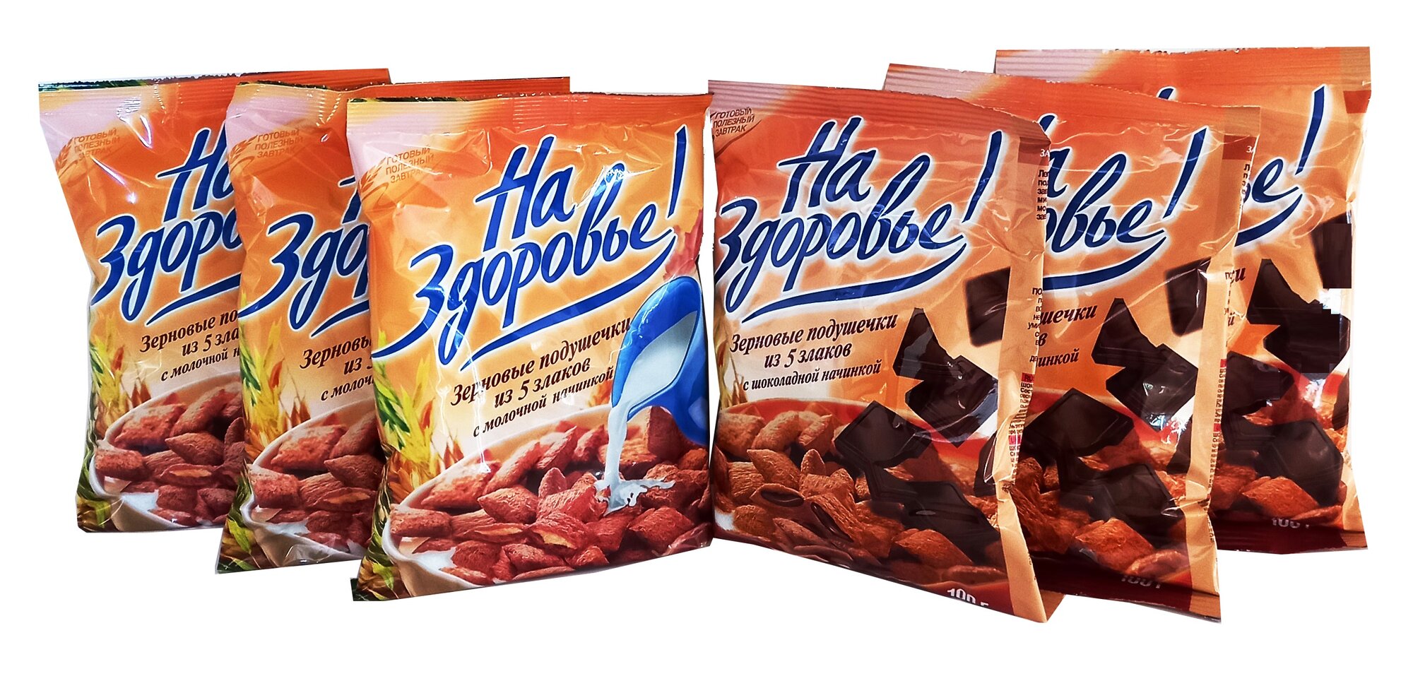 Набор подушечек из 5 злаков с молочной и шоколадной начинкой, 6 шт, по 100 гр.