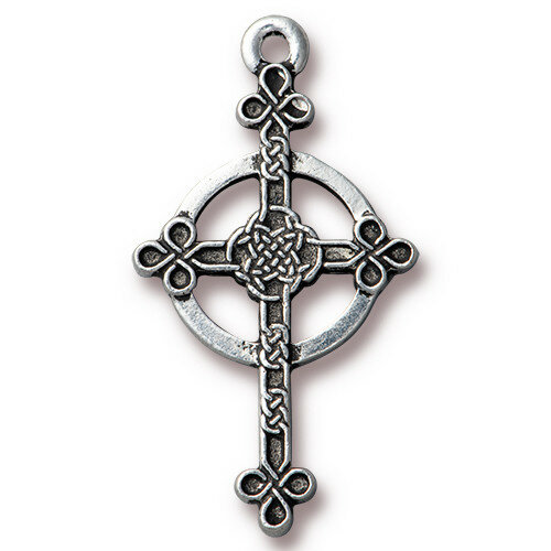 Подвеска, 30х16х2мм, TierraCast, Кельтский крест большой, базовый материал - оловянный сплав, посеребренный с чернением, 1 шт.