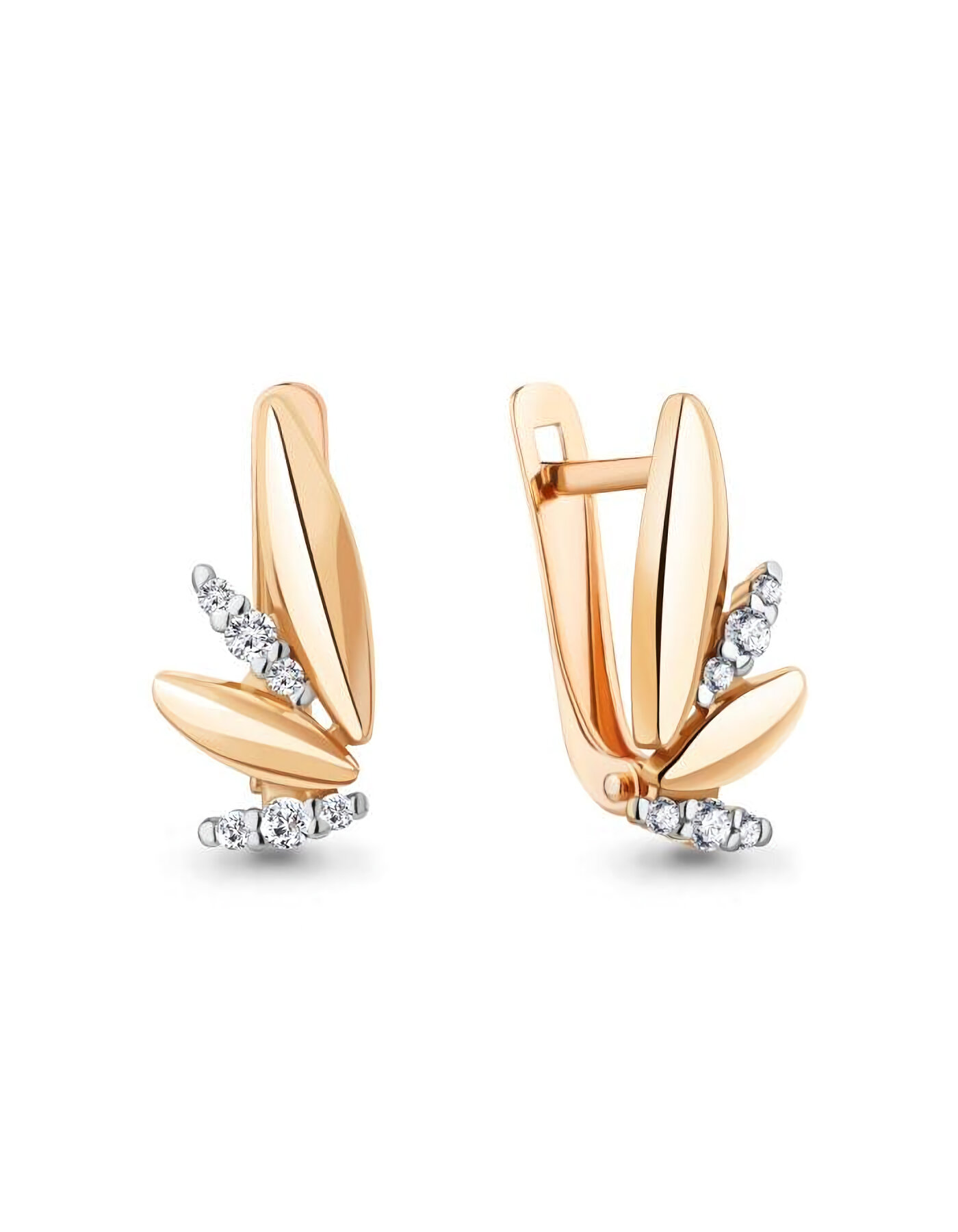 Серьги, серебро, 925 проба, золочение, фианит