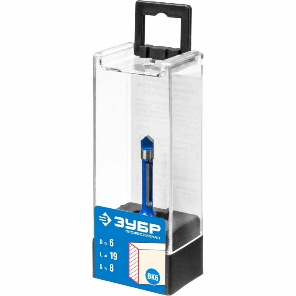 ЗУБР 6 x 19мм, хвостовик 8мм, фреза кромочная прямая со сверлом, 28726-6, серия Профессионал