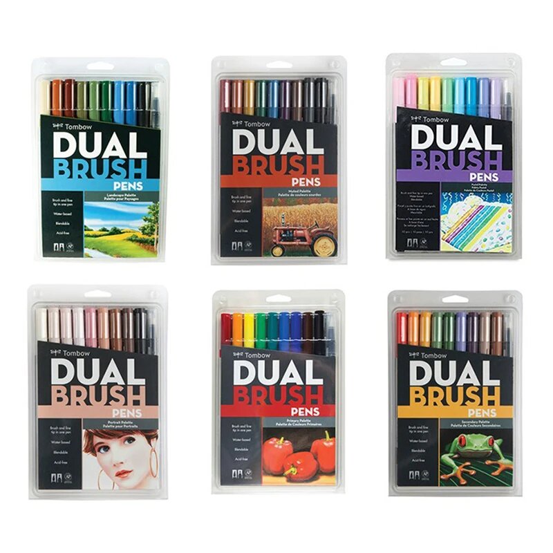 Tombow ABT ручка с двойной кистью, художественные маркеры, набор ручек для каллиграфии, яркая растушевка, кисть с тонким кончиком, принадлежности для акварельных надписей
