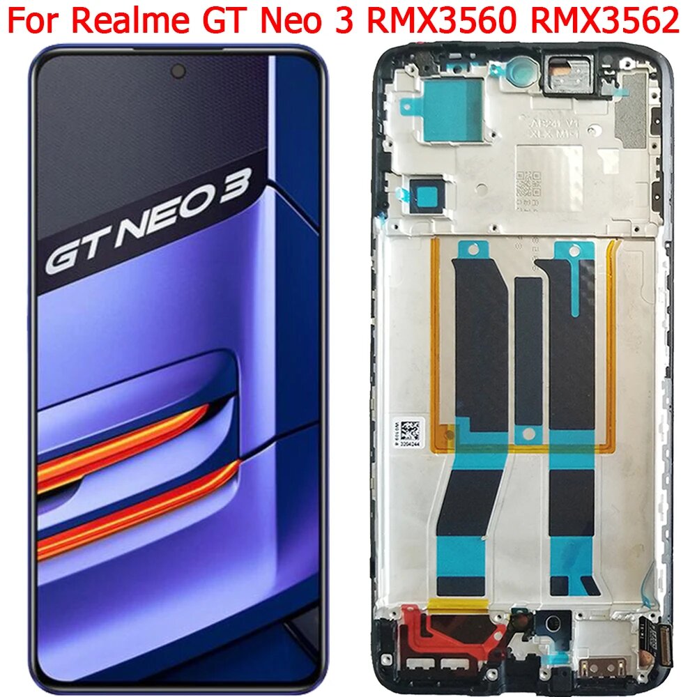 ЖК-дисплей GT Neo3 для Realme GT Neo 3 сенсорный экран с рамкой 6,7 дюйма Neo 3 GT RMX3561 RMX3563 ЖК-дисплей в сборе Original With Frame