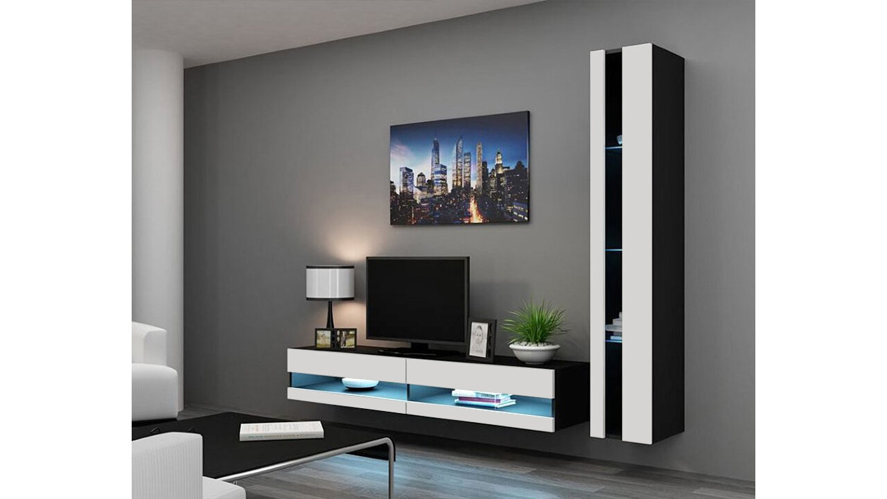 Гостиная Виго нью 8 Белый Фасадный 0101 / Черный 0190 NEW 220x42x180 см, белый фасадный, черный Дом мебели для вас