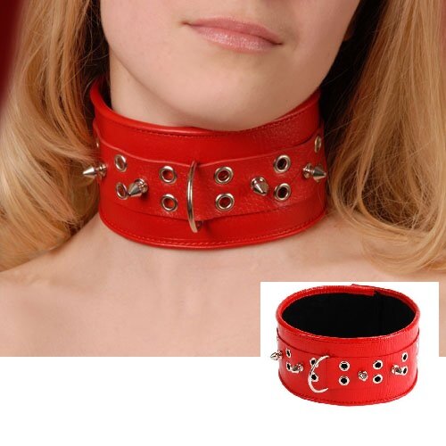 Ошейник с шипами широкий красный