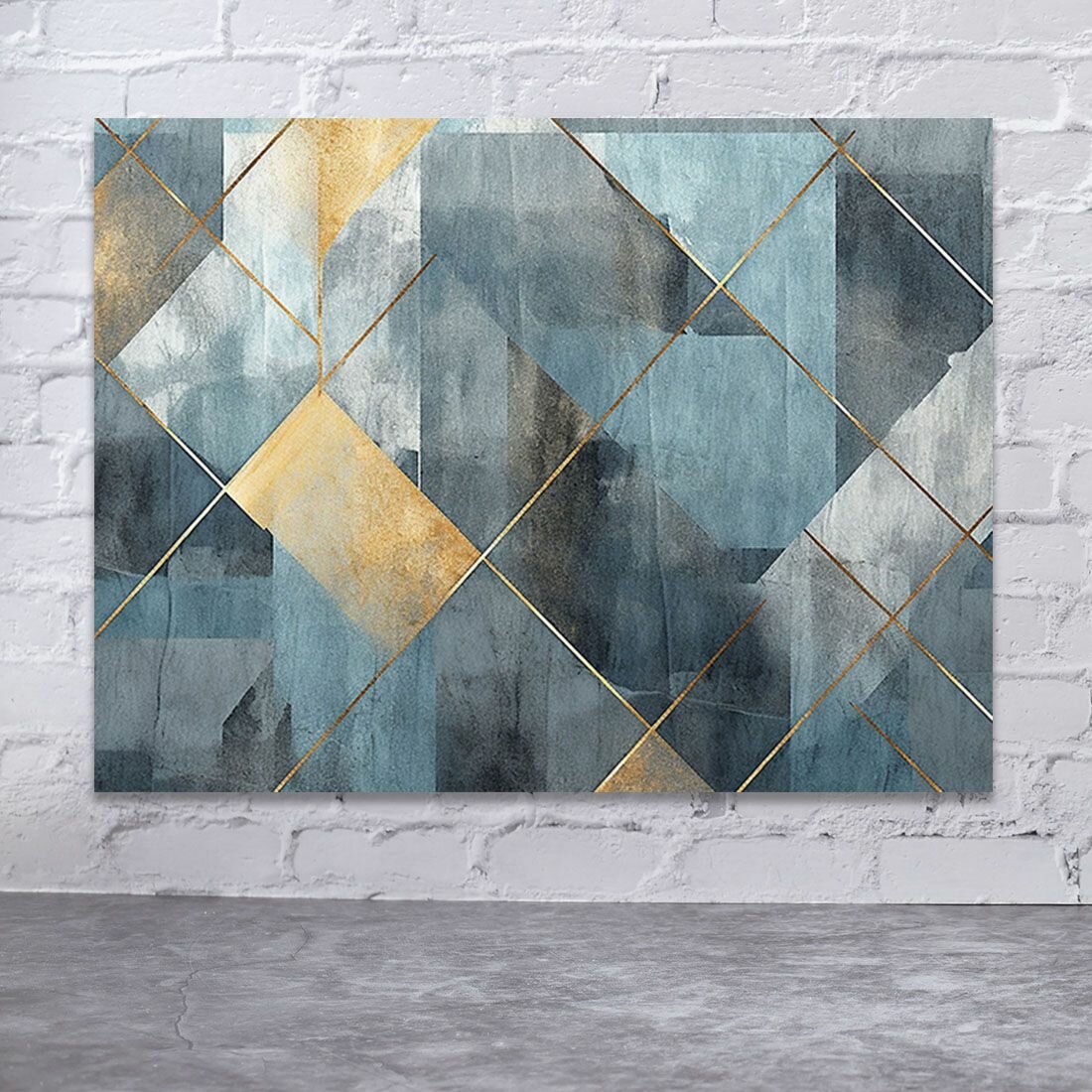 Картины для интерьера 20х30 Абстракция ромбы синий голубой золото масло