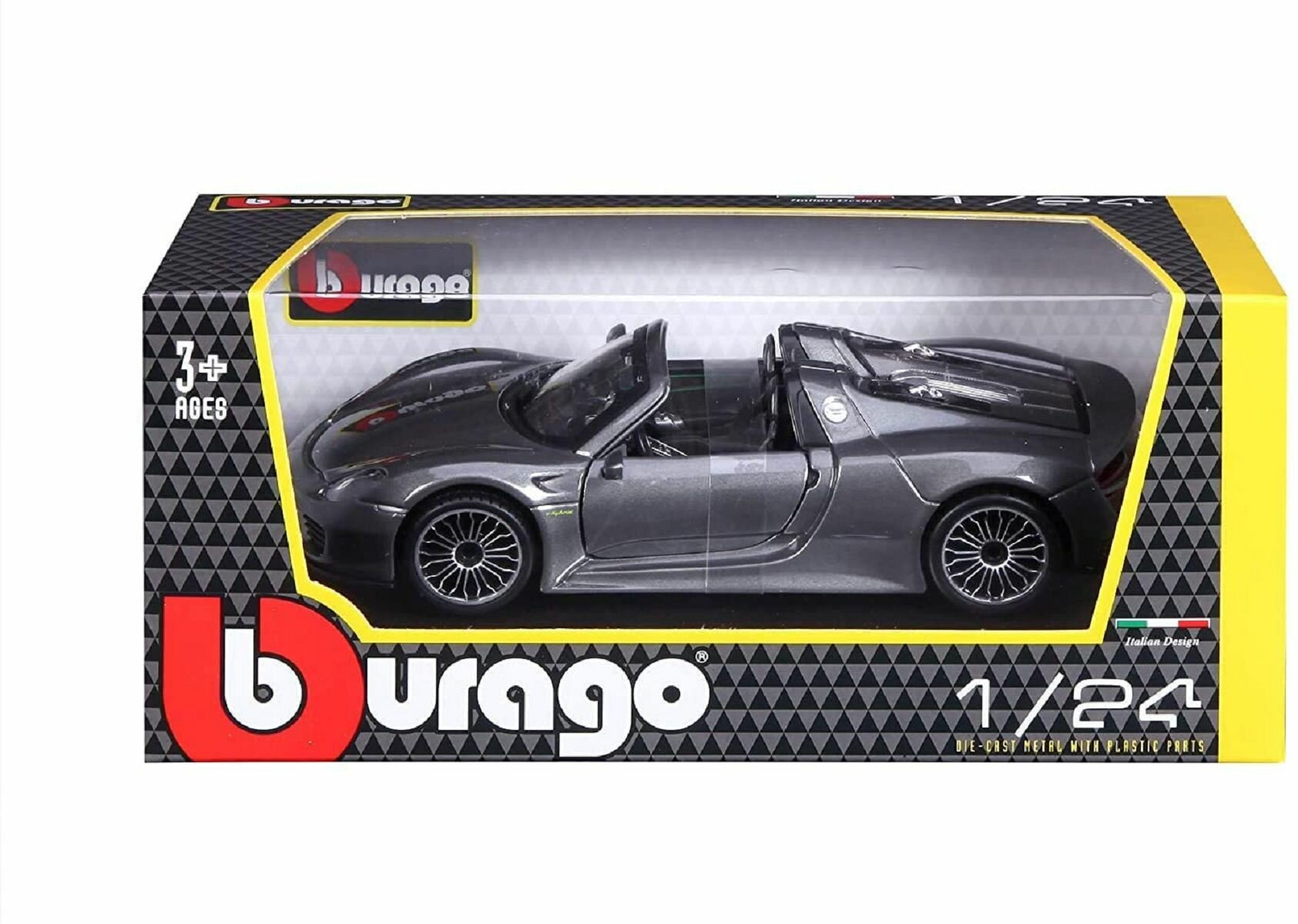 Легковой автомобиль Bburago Porsche 918 Spyder (18-21076) 1:24, 13.7 см, серый металлик