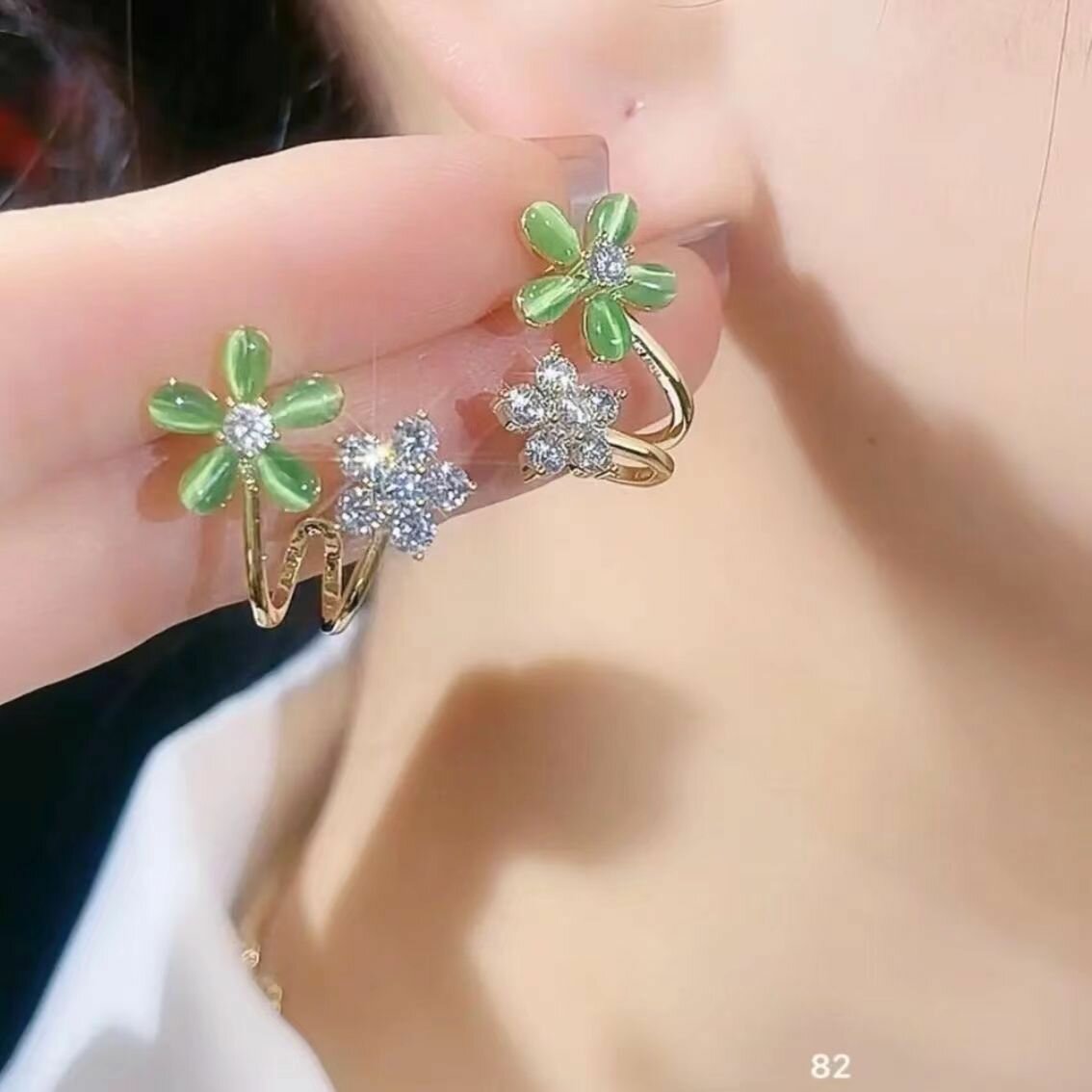 Серьги пусеты, кошачий глаз синтетический, фианит