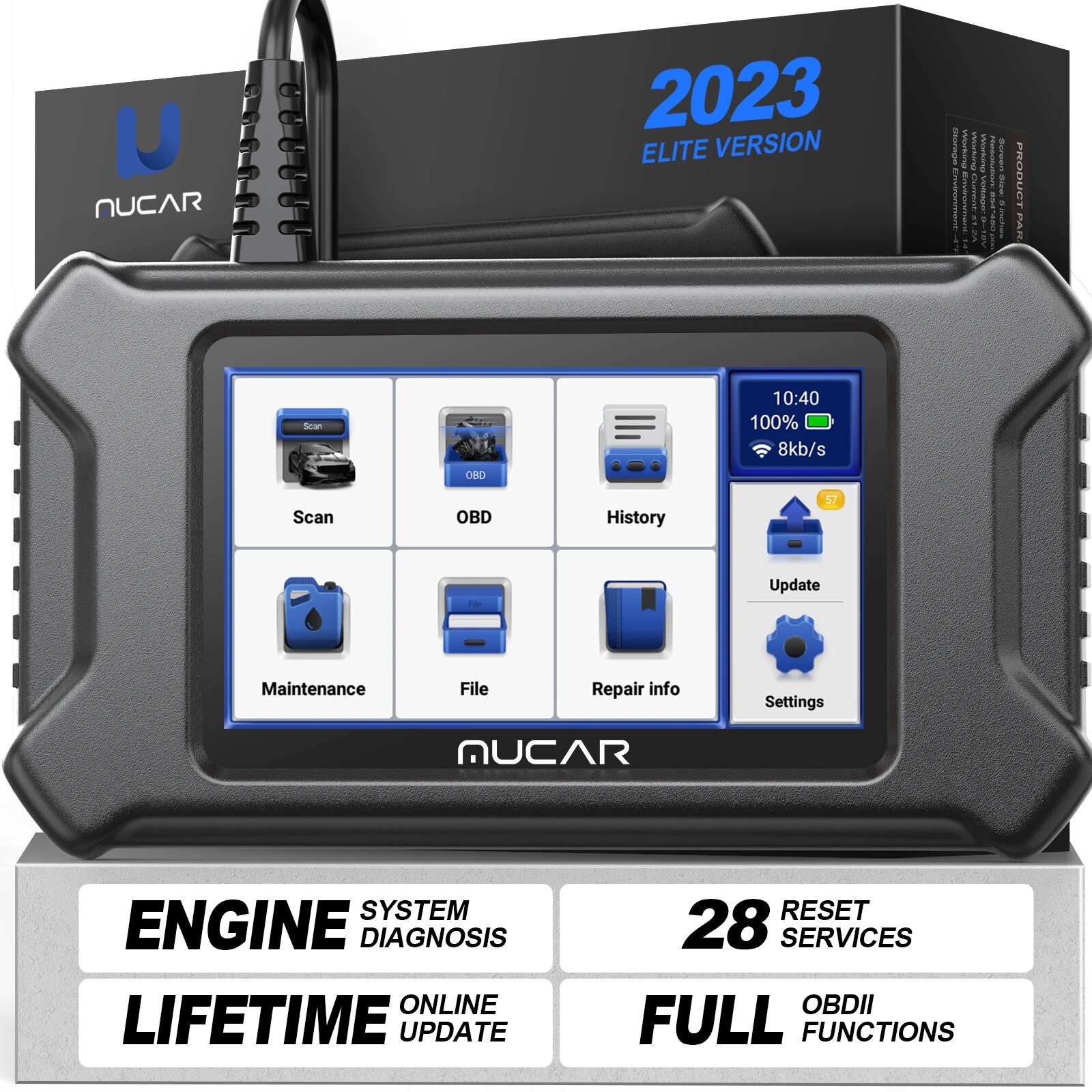 Сканер OBD2 MUCAR CS90 со 28 сервисами сброса, бесплатным обновлением на всю жизнь, профессиональными инструментами сканирования и диагностики двигателя, автомобильным ридером кодов