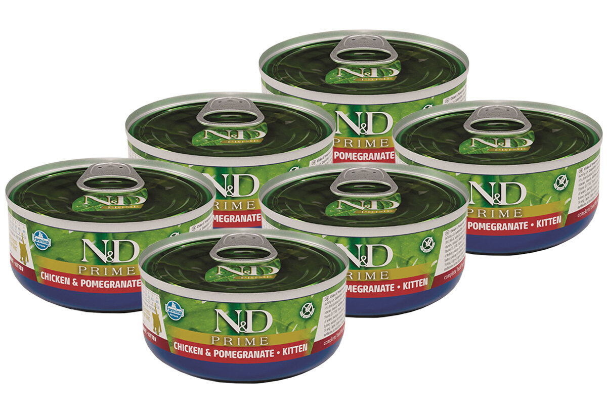 Корм влажный Farmina Cat N&D Prime Chicken & Pomegranate Kitten беззерновые для котят, курица и гранат, 70 г х 6 шт