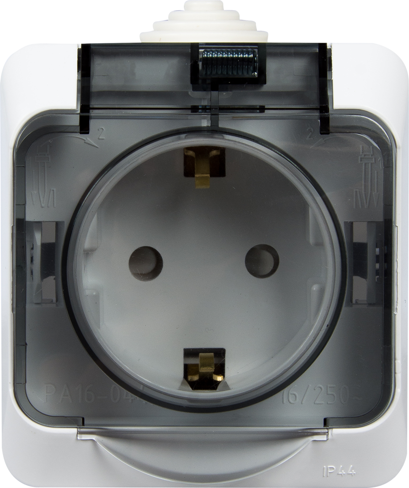 Розетка накладная влагозащищённая Systeme Electric Этюд с заземлением со шторками IP44 цвет белый