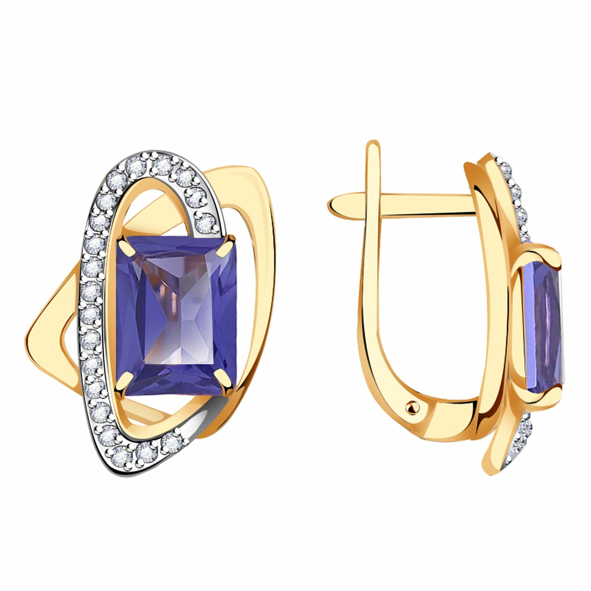 Серьги, красное золото, 585 проба, танзанит, фианит