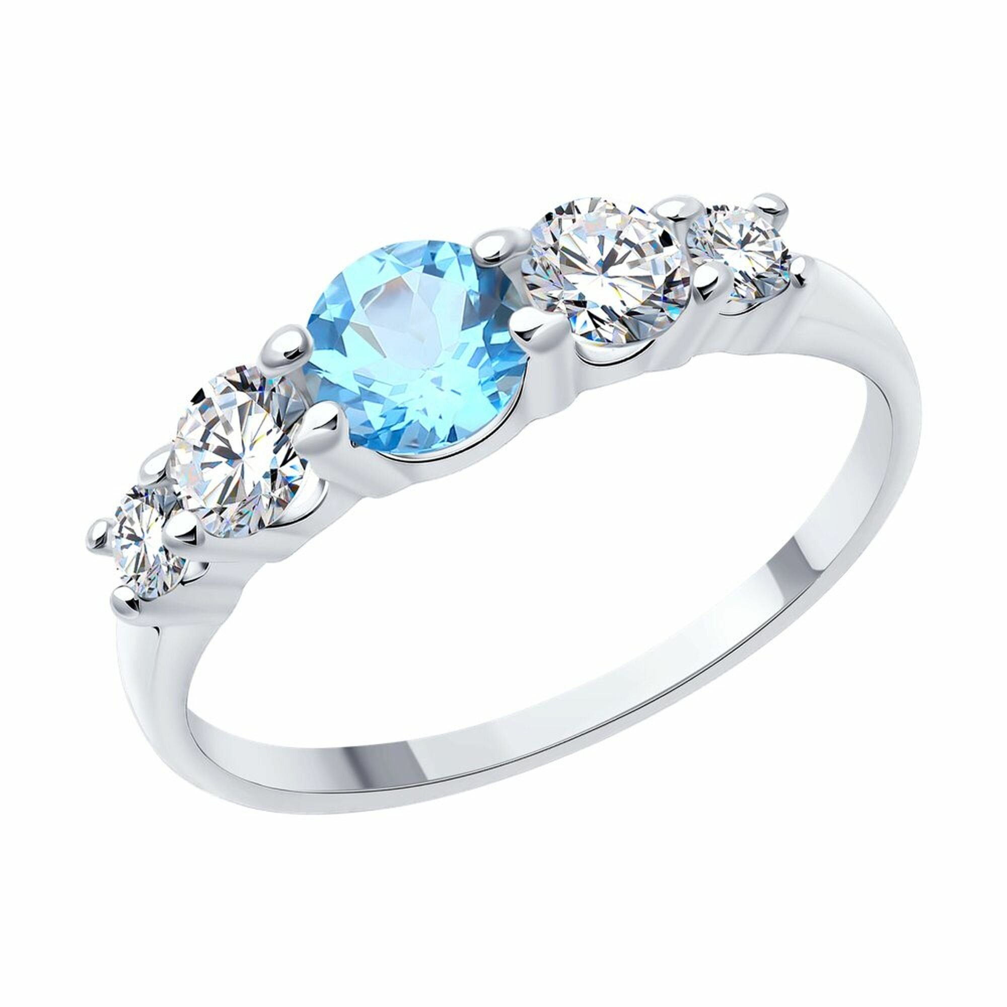 Кольцо, серебро, 925 проба, родирование, фианит, топаз