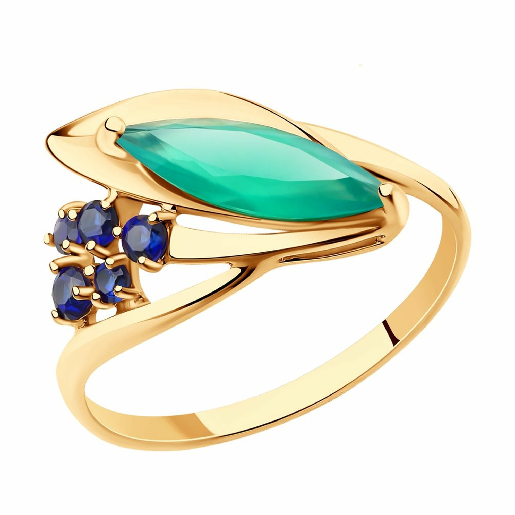 Кольцо, красное золото, 585 проба, агат, корунд