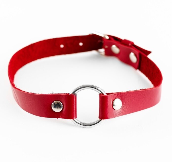 Чокер из натуральной кожи Red БДСМ Арсенал универсальный размер S-L красный цвет металлическая фурнитура