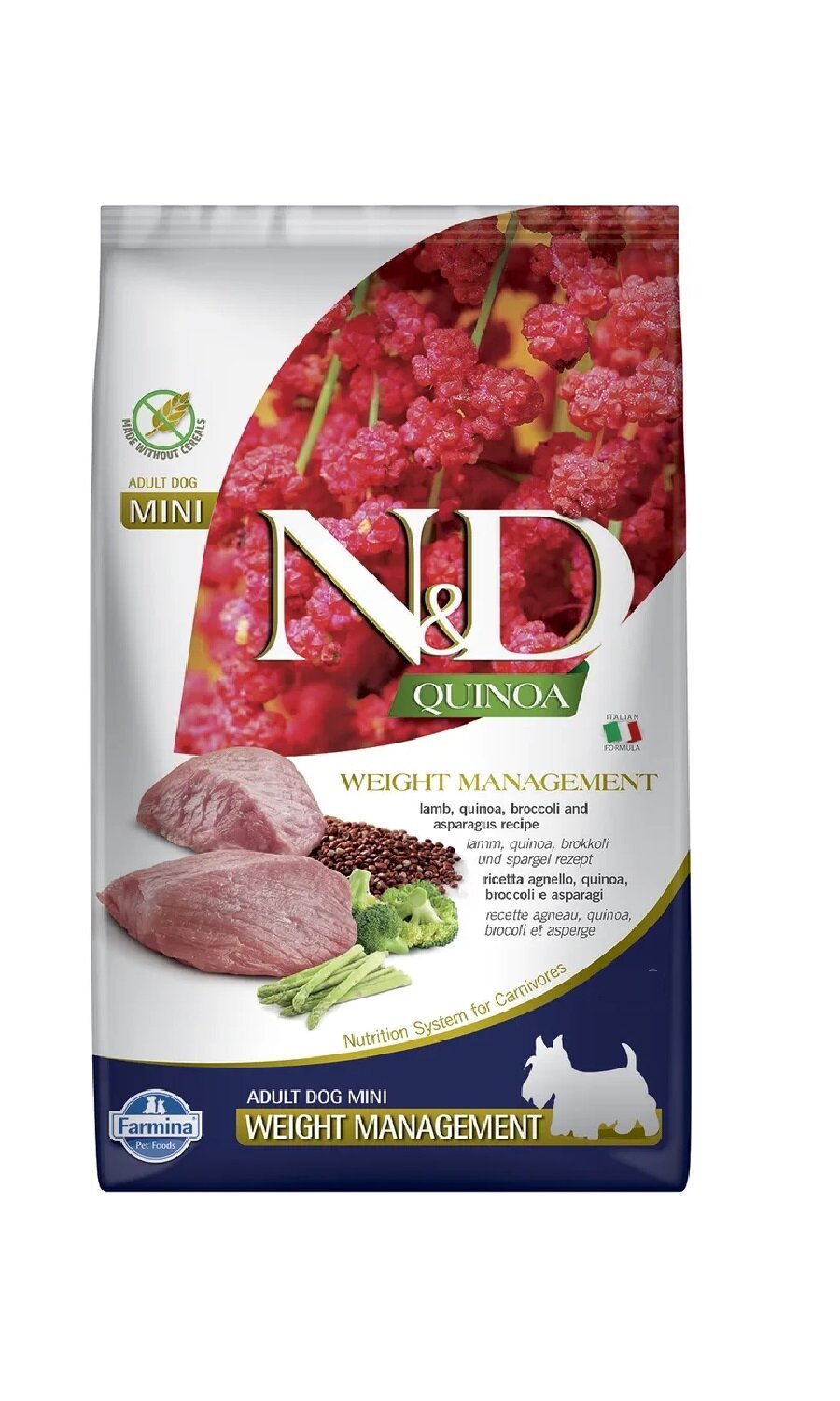Farmina Корм сухой ND DOG GF Quinoa Weight Management Lamb Mini для взрослых собак мелких пород с ягненком контроль веса 800 г