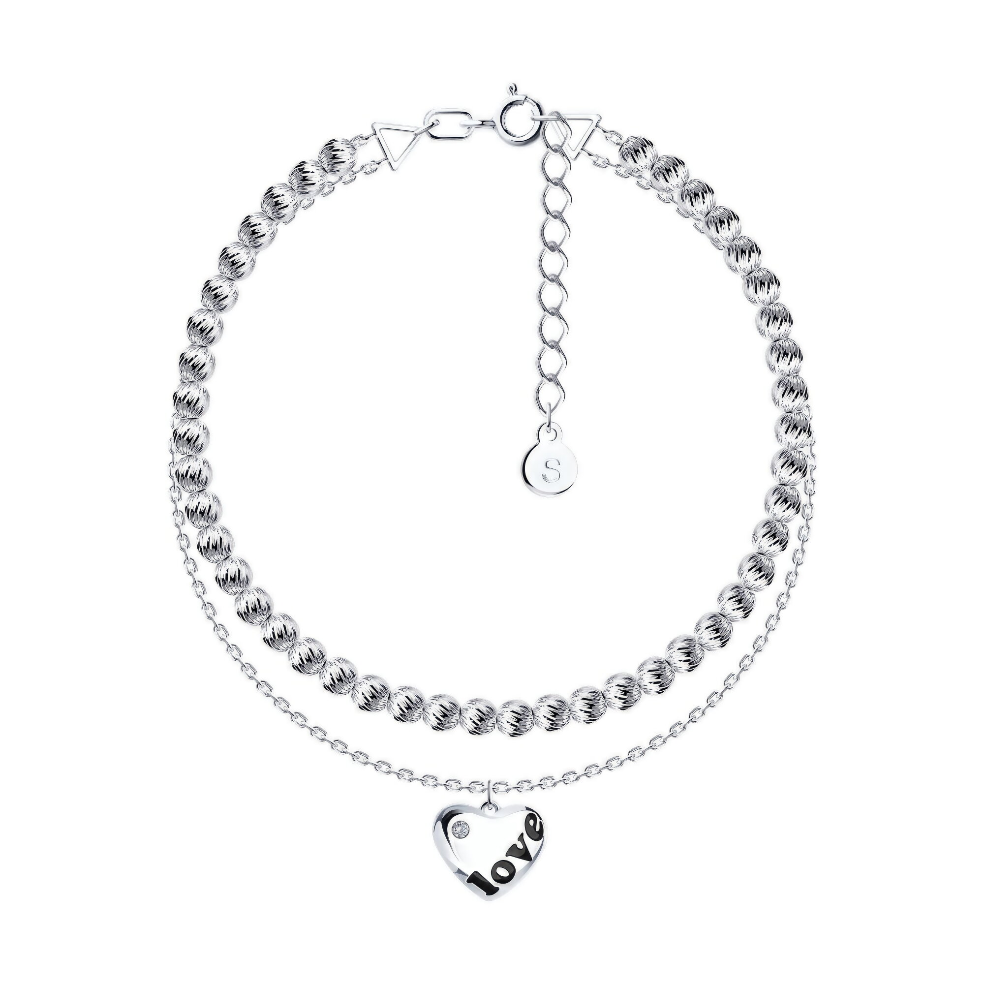 Браслет, серебро, 925 проба, родирование, эмаль, фианит