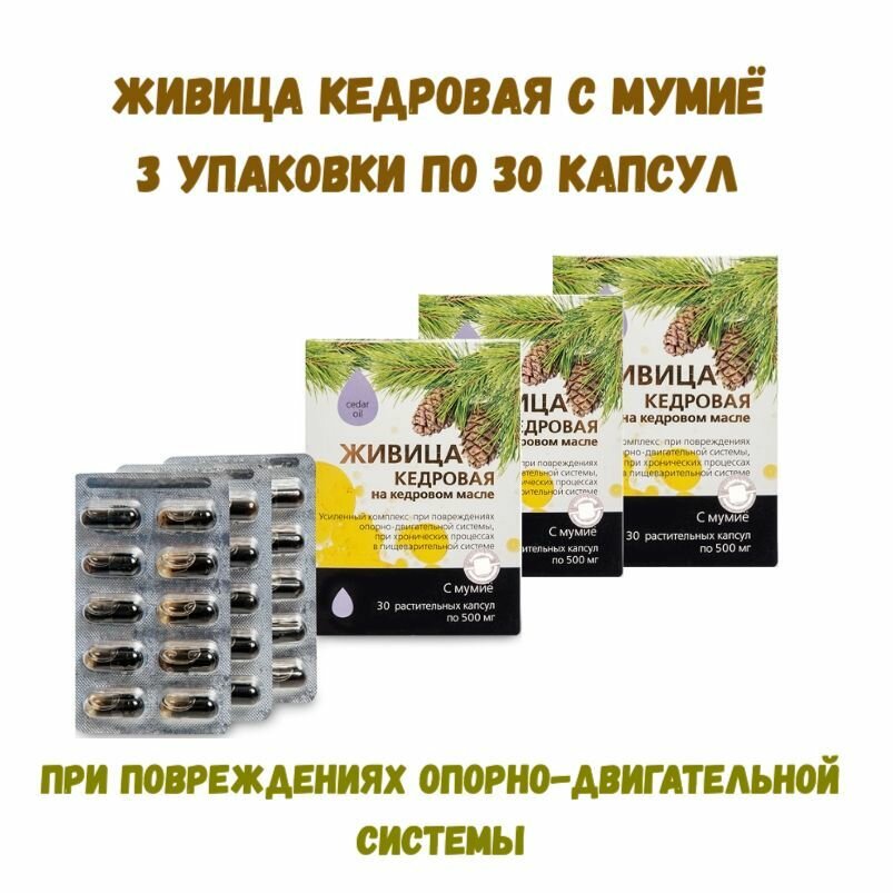 Живица кедровая на кедровом масле с мумиё при повреждениях опорно-двигательной системы, капсулы 30 шт.