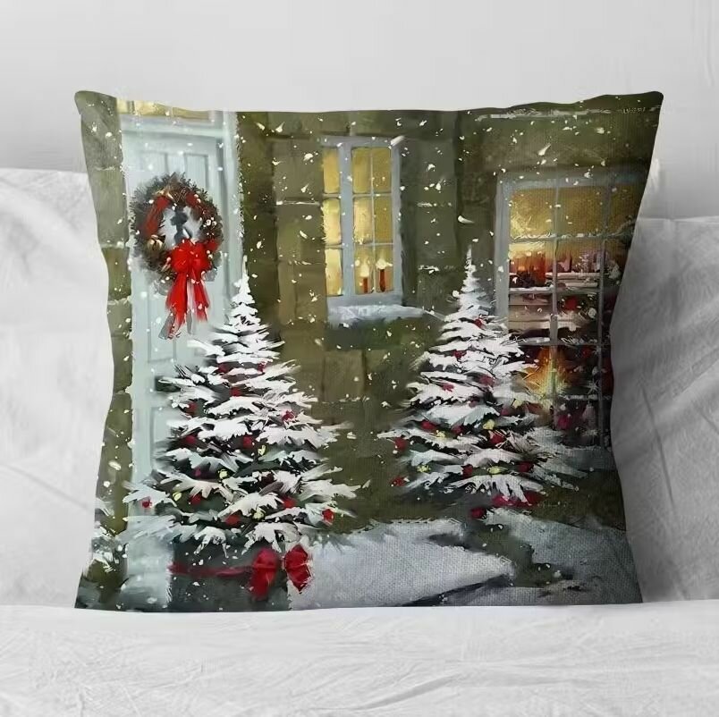Чехол для подушки Рождественский Дворик 40х40 велюр